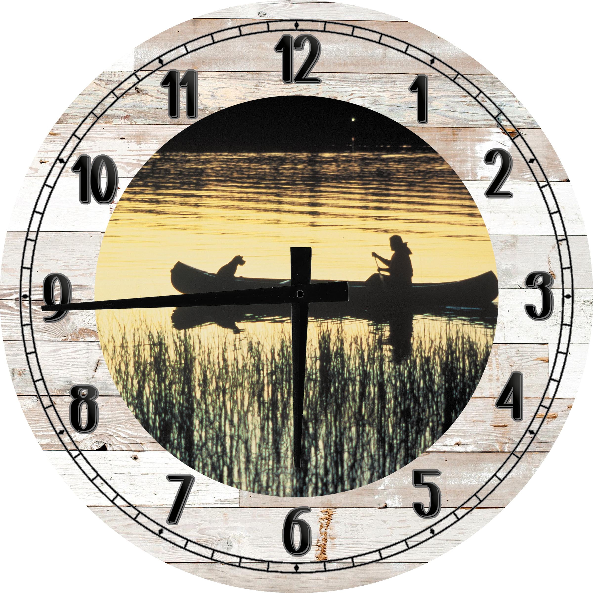 Large Wood Wall Clock 24 Inch Round Dog Wall Art Canoe on a Peaceful ...