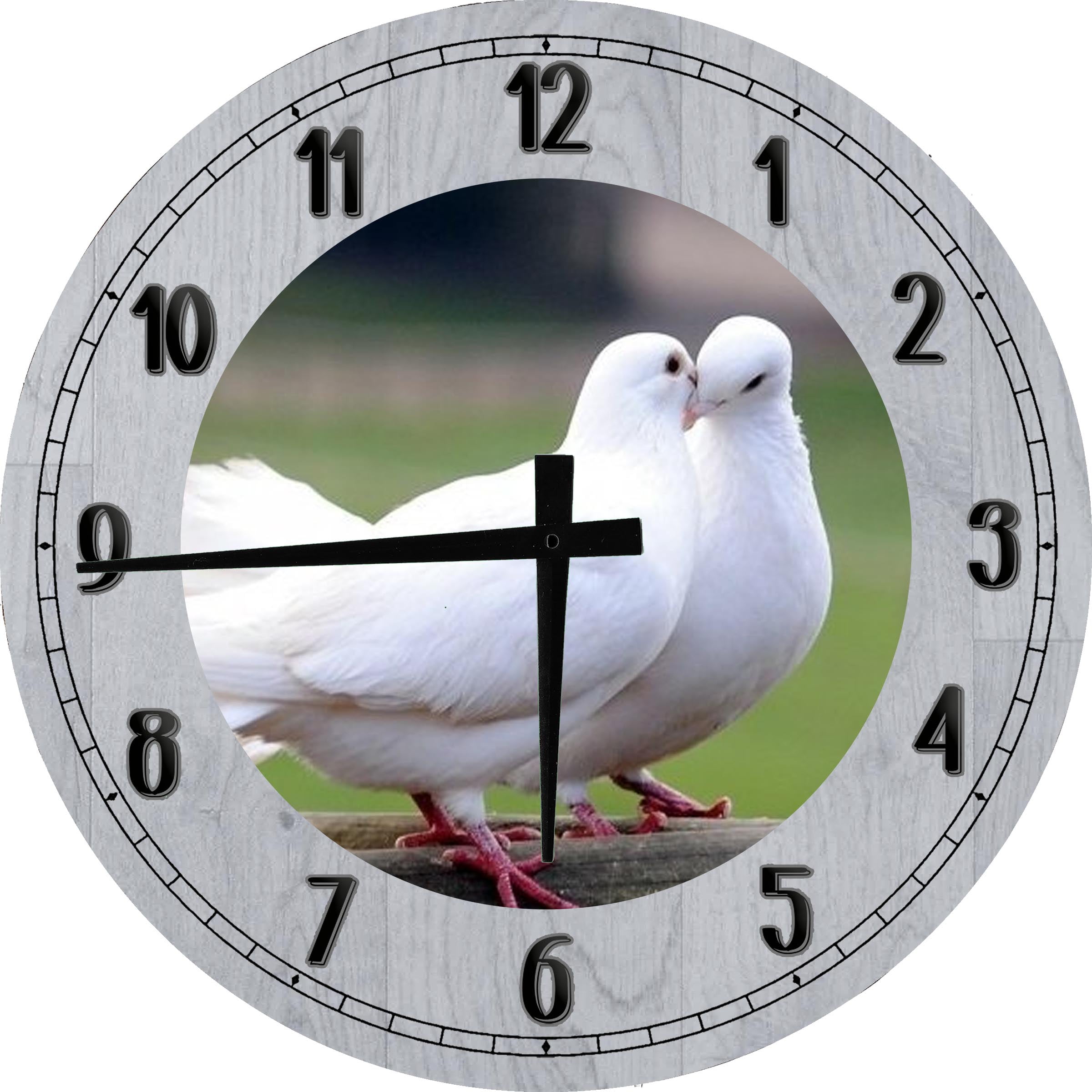 Large Wood Wall Clock 24 Inch Round Dove Wall Art Love Birds White ...