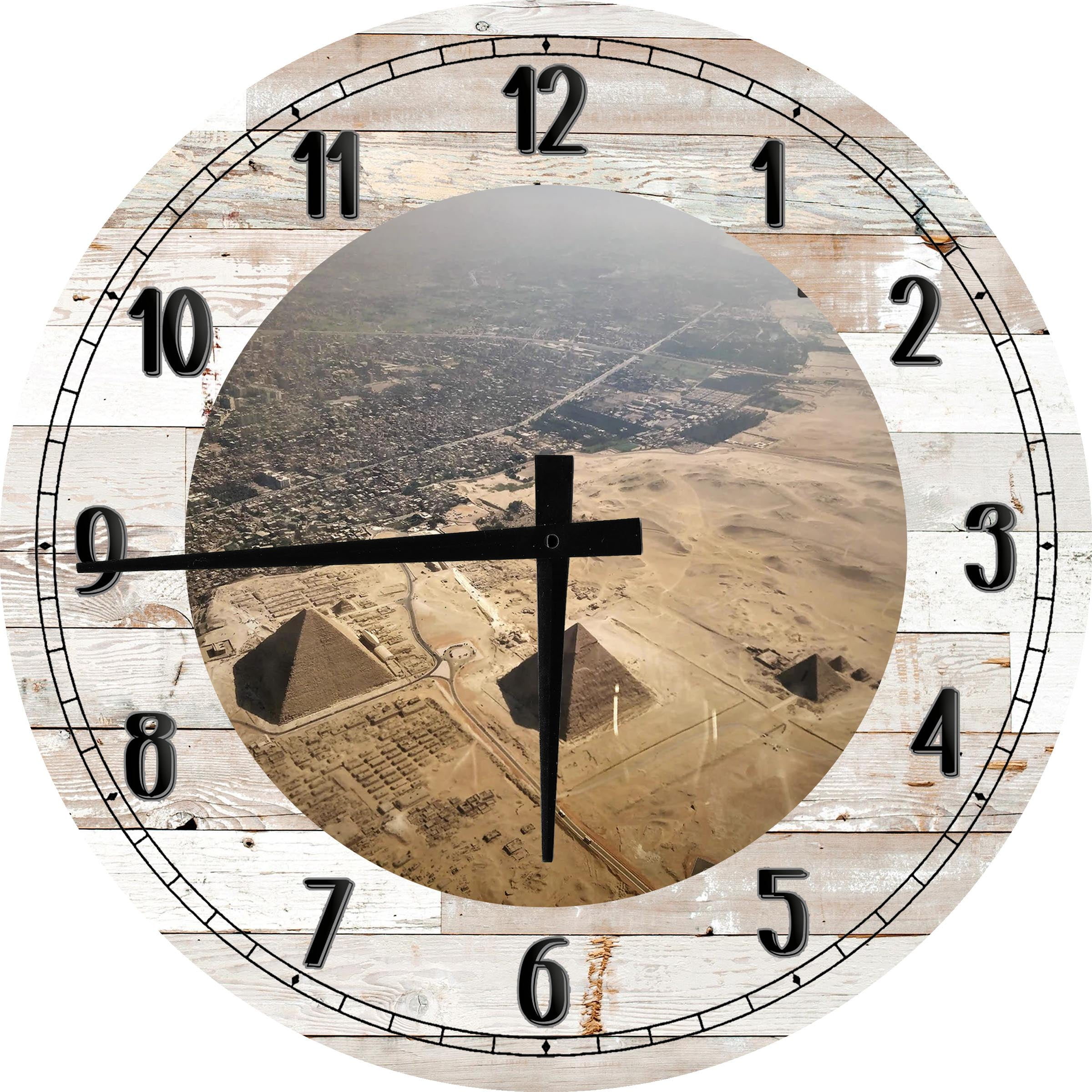 Large Wood Wall Clock 24 Inch Round Egypt Pyramids Tan Sand Desert ...