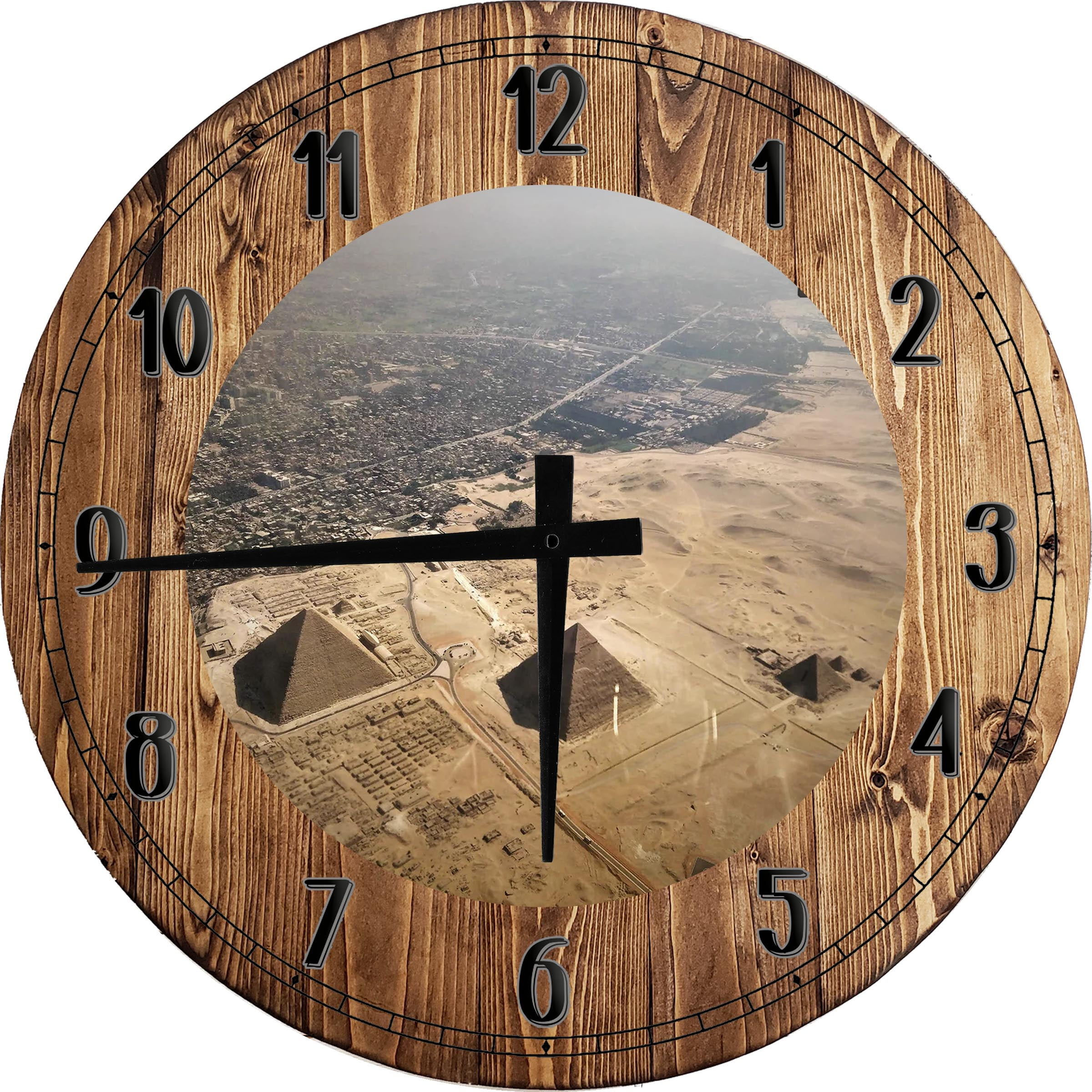 Large Wood Wall Clock 24 Inch Round Egypt Pyramids Tan Sand Desert ...