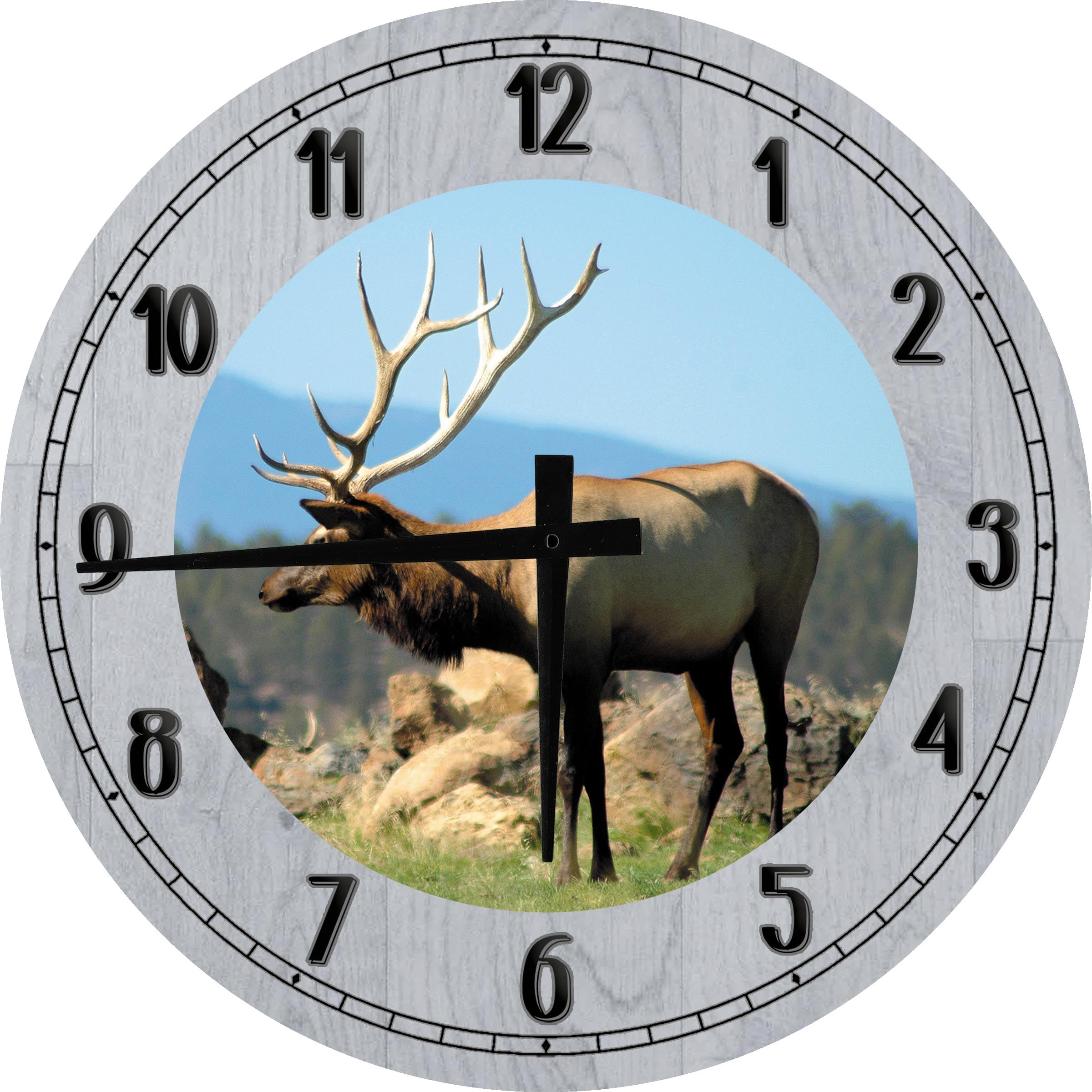 Large Wood Wall Clock 24 Inch Round Elk Wall Art Elk with Monster Rack ...