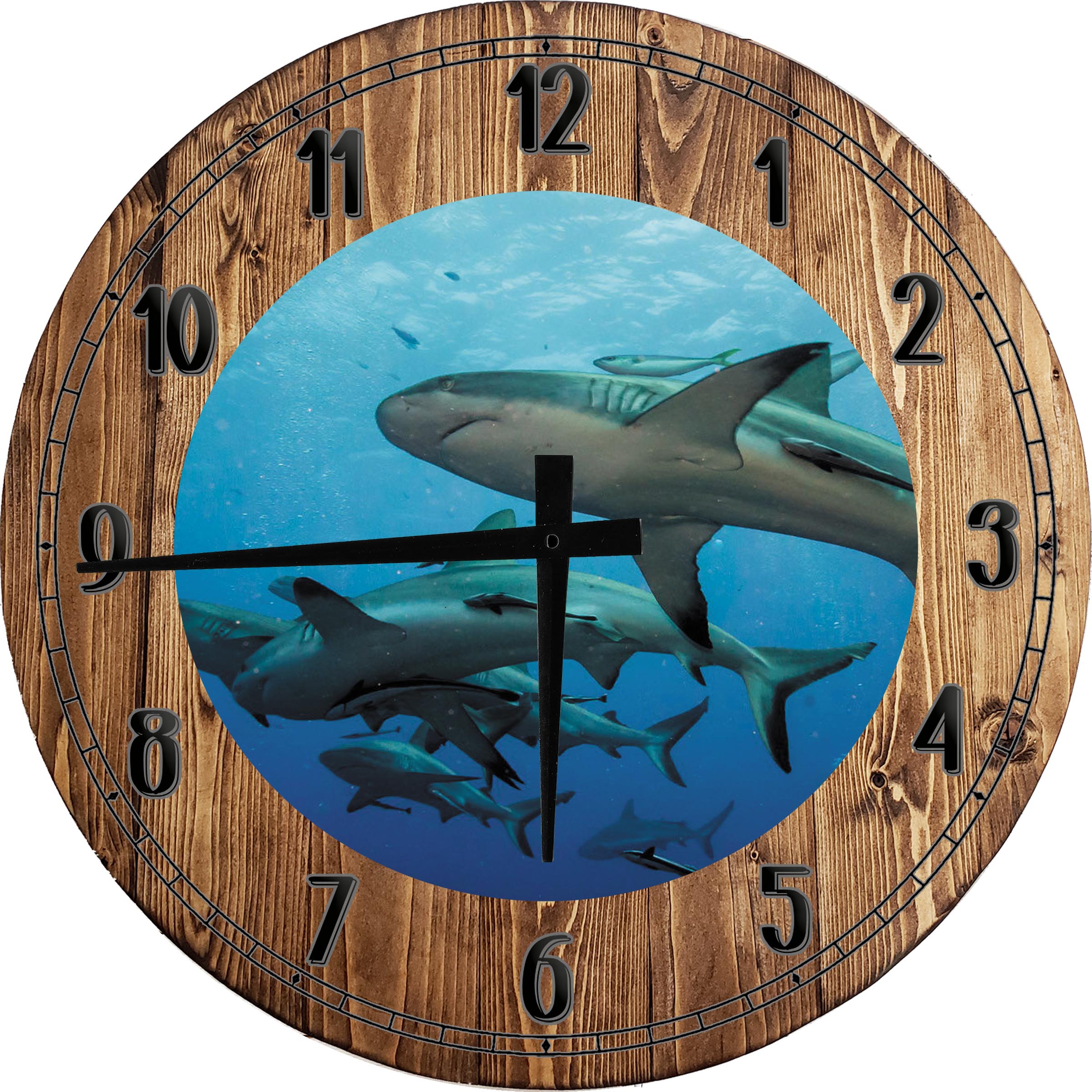 Large Wood Wall Clock 24 Inch Round Great Barrier Reef Great White ...