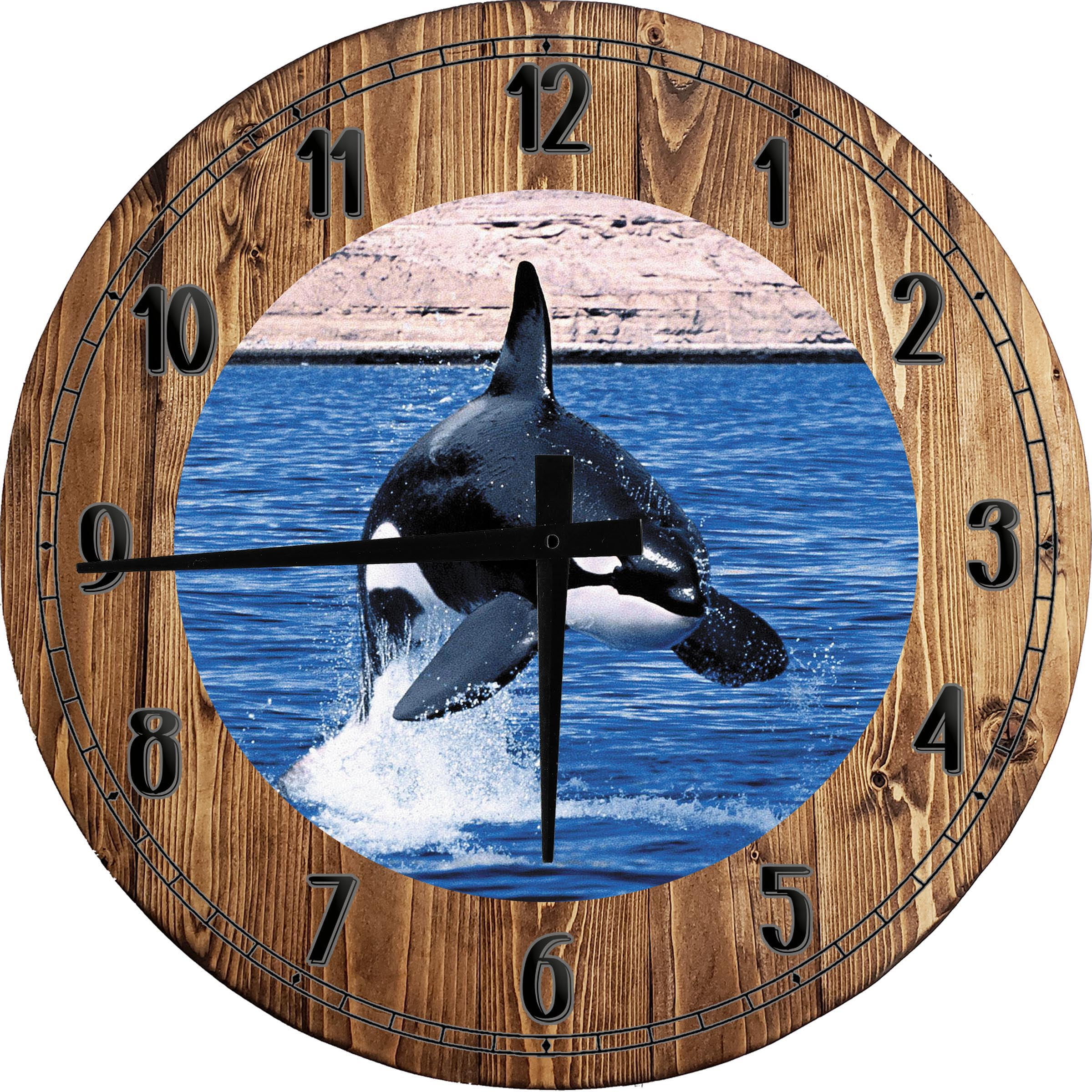 Large Wood Wall Clock 24 Inch Round Killer Whale Orca Jumping in the ...
