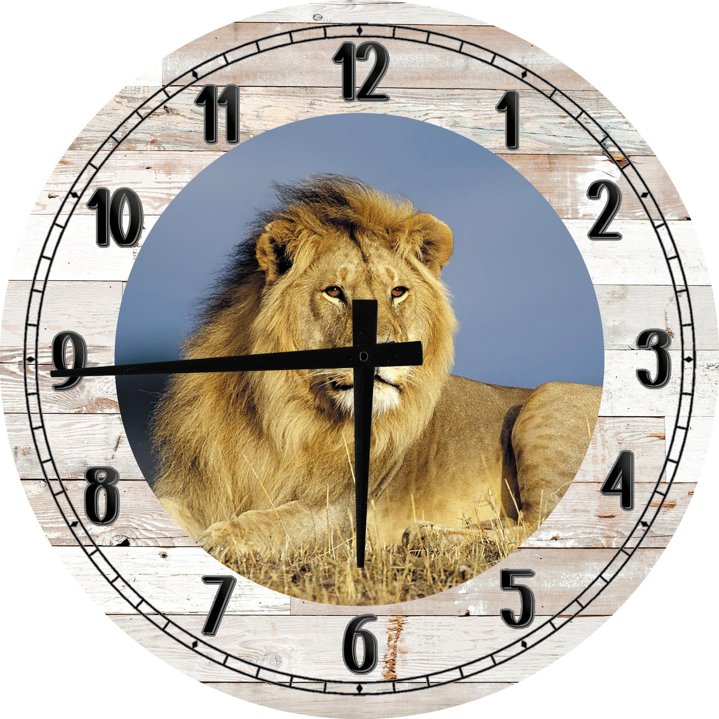 Large Wood Wall Clock 24 Inch Round Lion Wall Art Golden Lion Full Mane ...