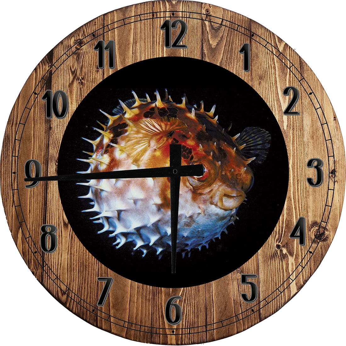 Large Wood Wall Clock 24 Inch Round Pufferfish Ocean Fish Wall Art for ...