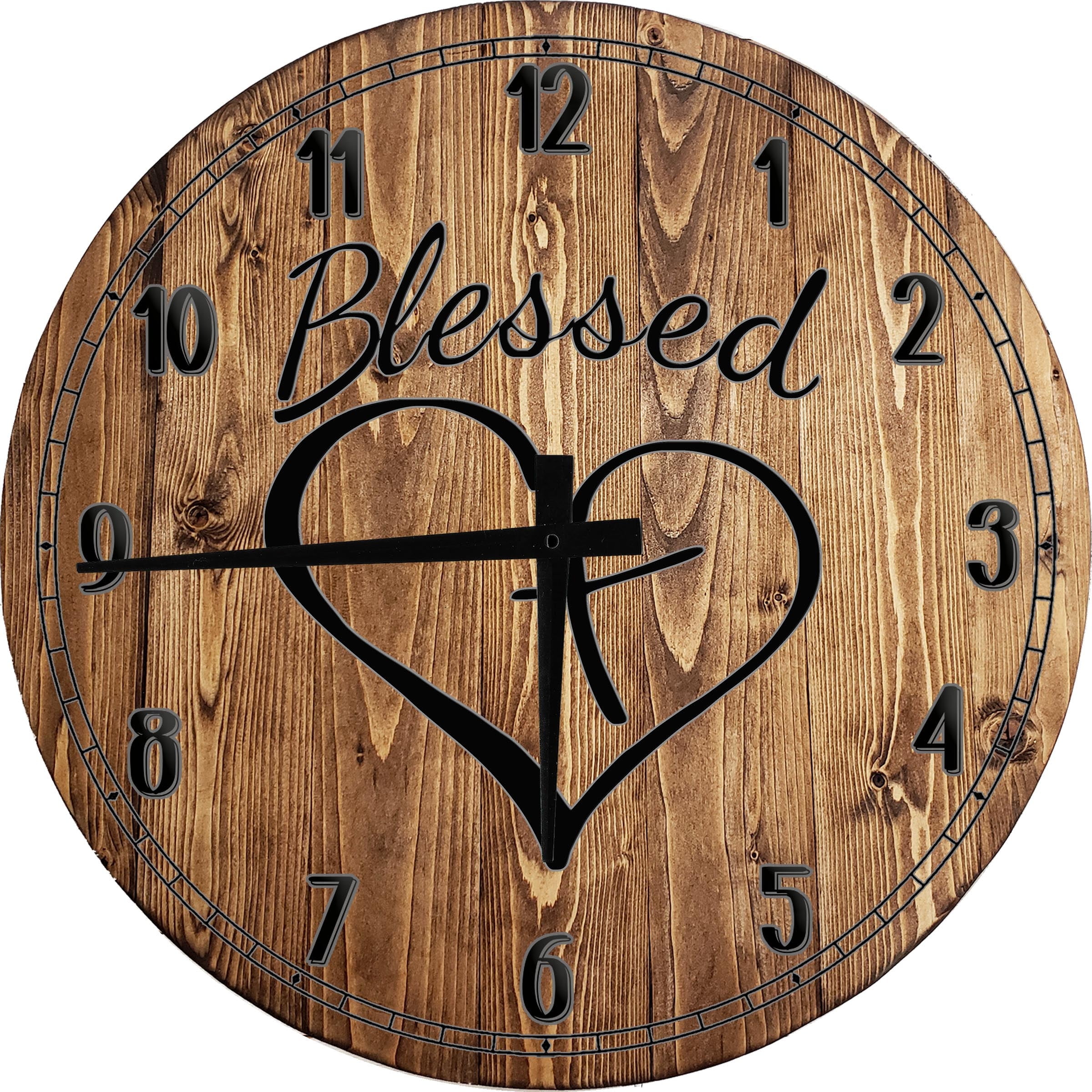 Large Wood Wall Clock 24 Inch Round Religious Wall Art Blessed Heart ...