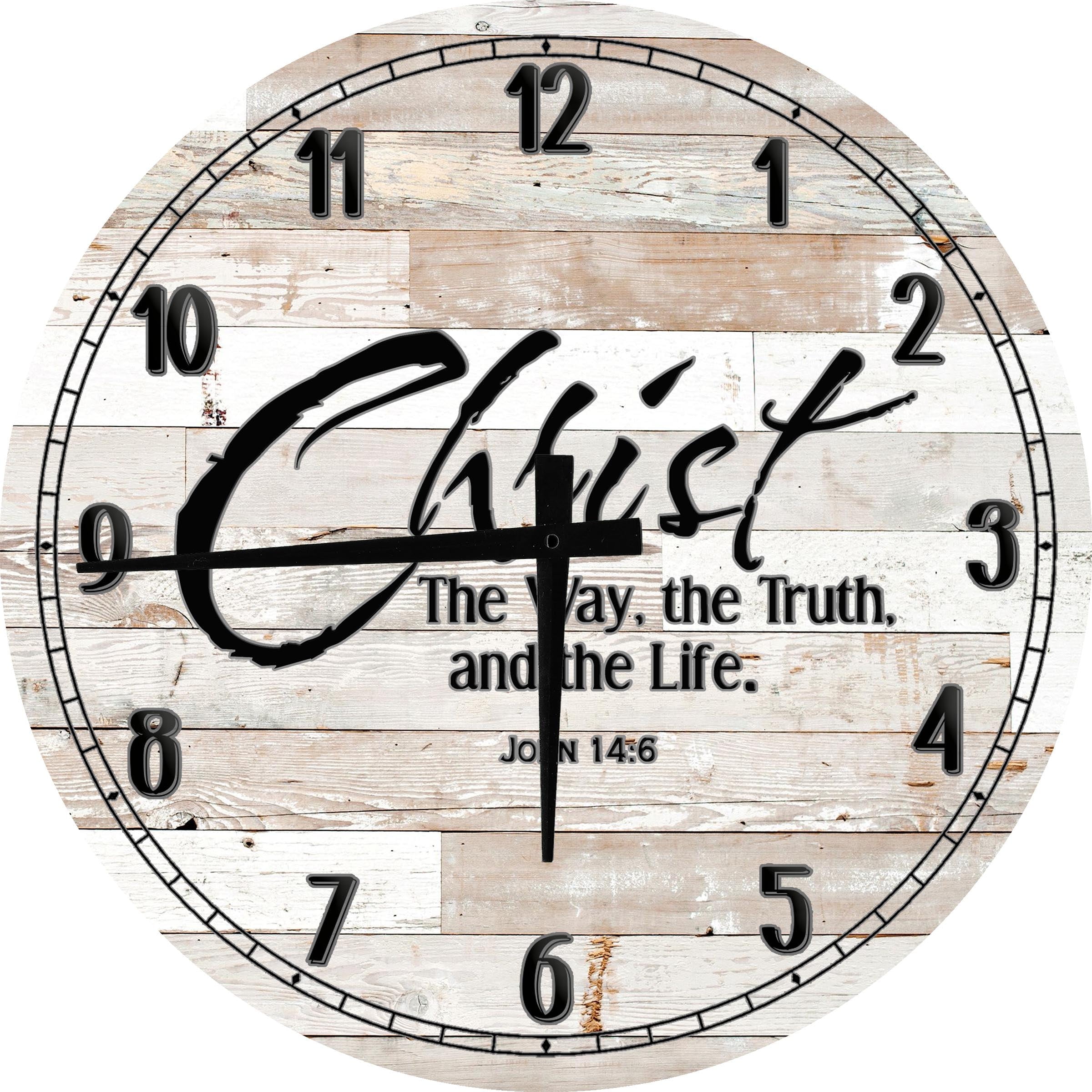 Large Wood Wall Clock 24 Inch Round Religious Wall Art Christ - The Way ...