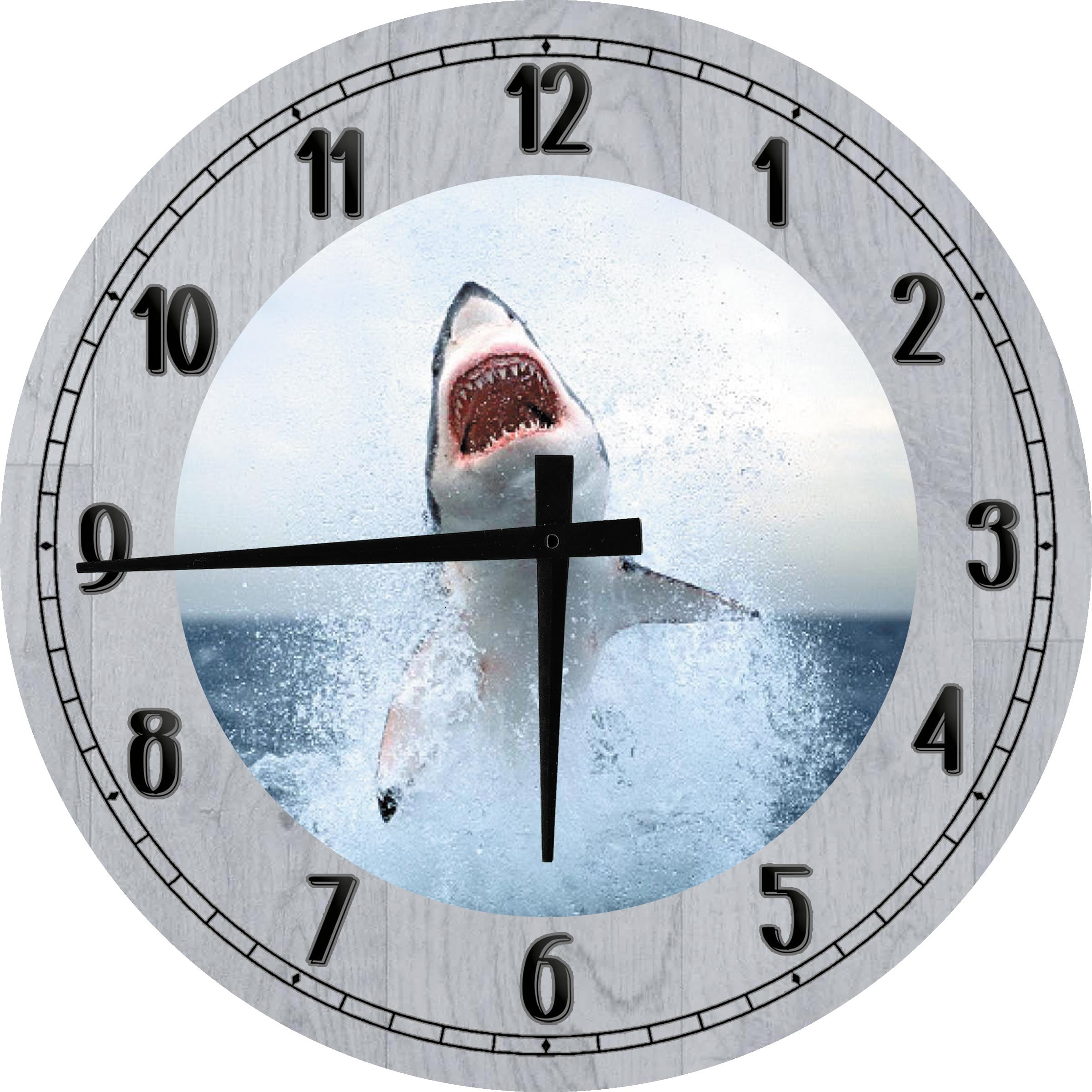 Large Wood Wall Clock 24 Inch Round Shark Wall Art Great White Jaws ...