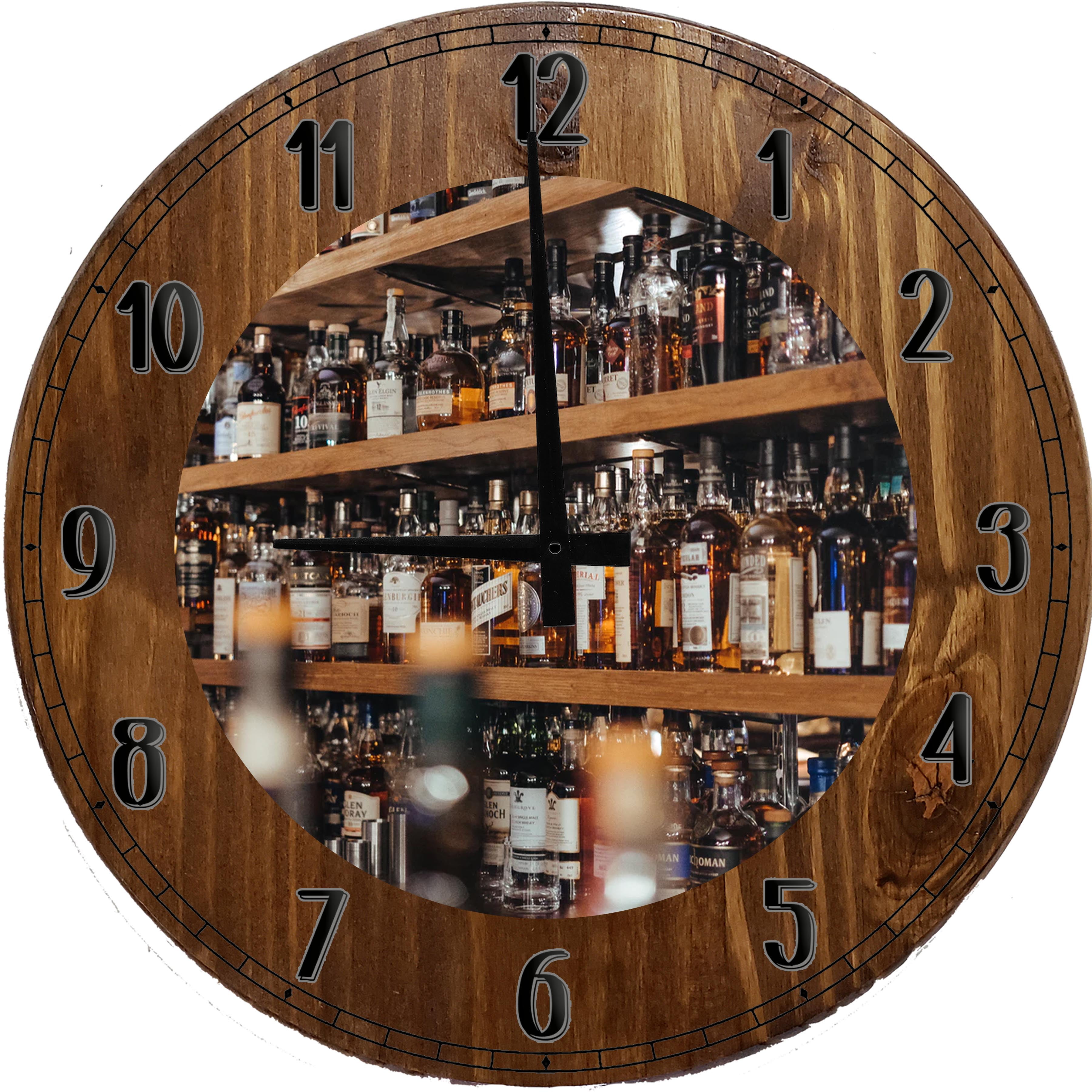 Large Wood Wall Clock 24 Inch Round Vintage American Bar Whiskey Wall ...