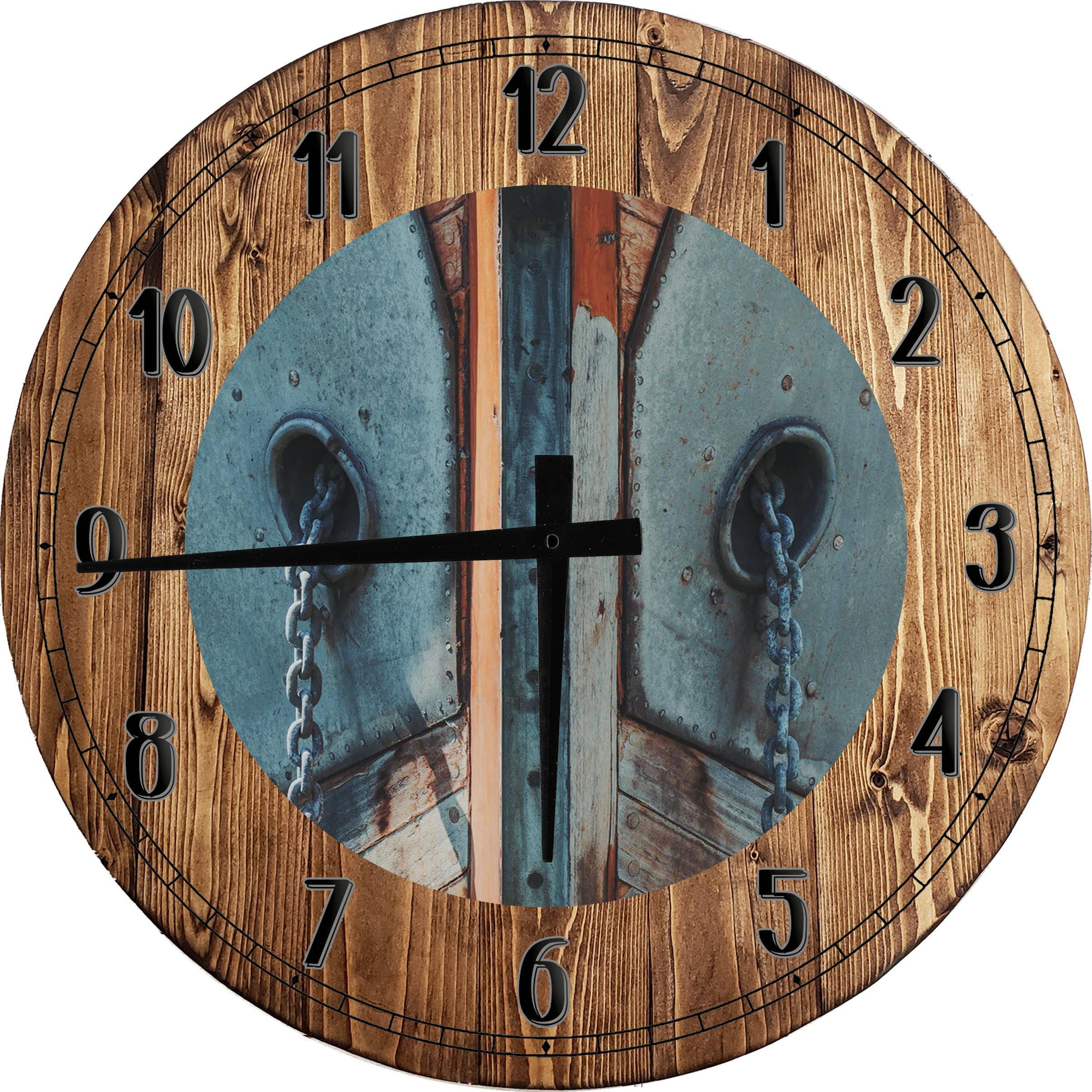 Large Wood Wall Clock 24 Inch Round Vintage Boating Ships Hull Anchor ...
