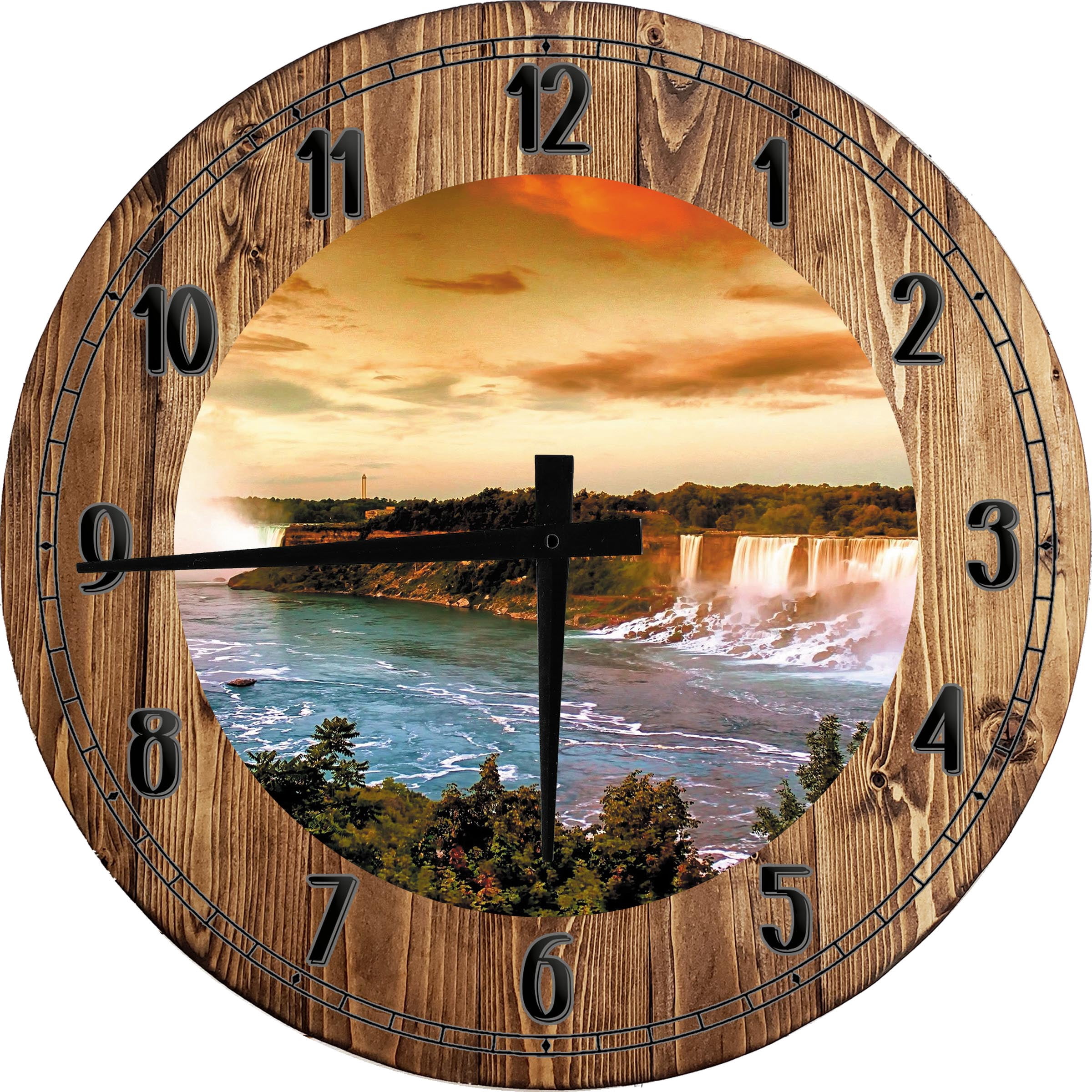 Large Wood Wall Clock 24 Inch Round Water Wall Art Waterfall White ...