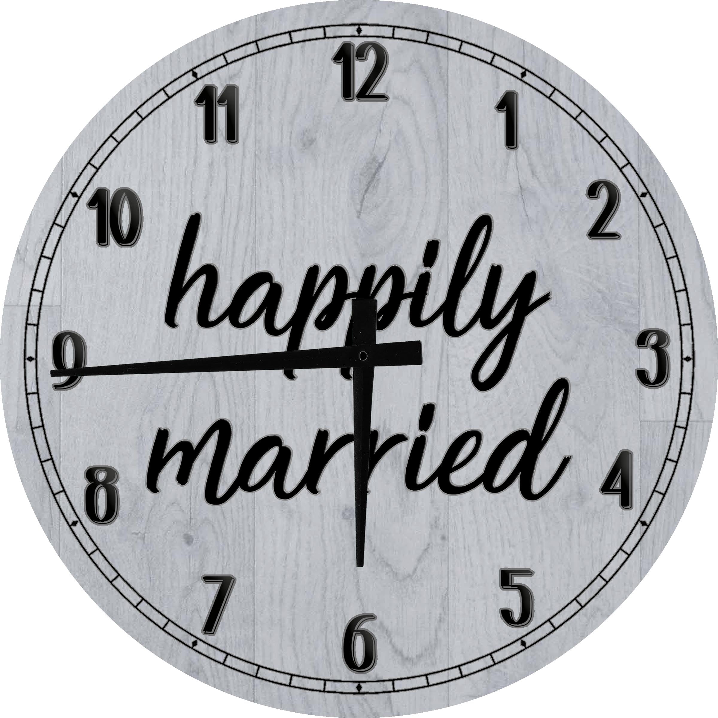 Large Wood Wall Clock 24 Inch Round Wedding Wall Art Happily Married ...