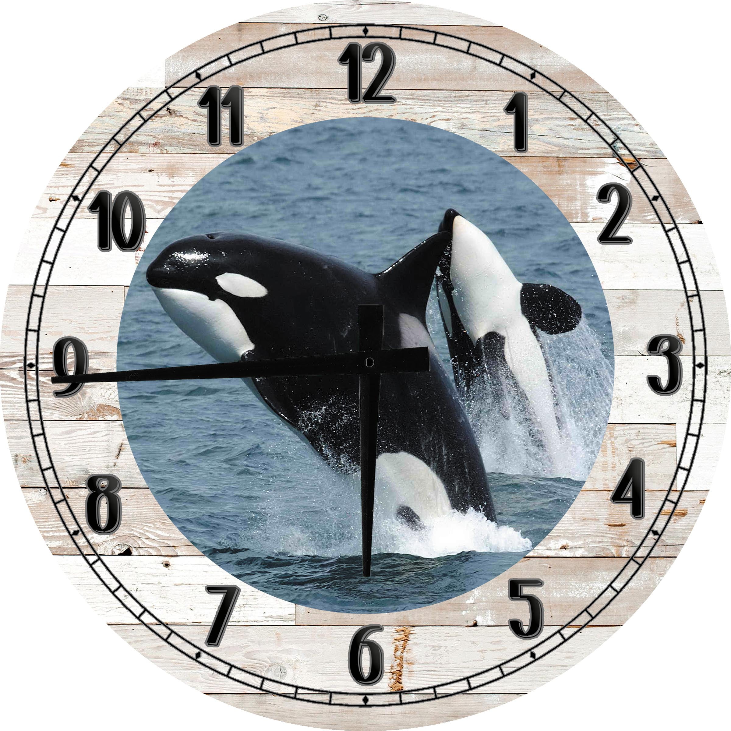 Large Wood Wall Clock 24 Inch Round Whale Wall Art Orca Killer Whale ...