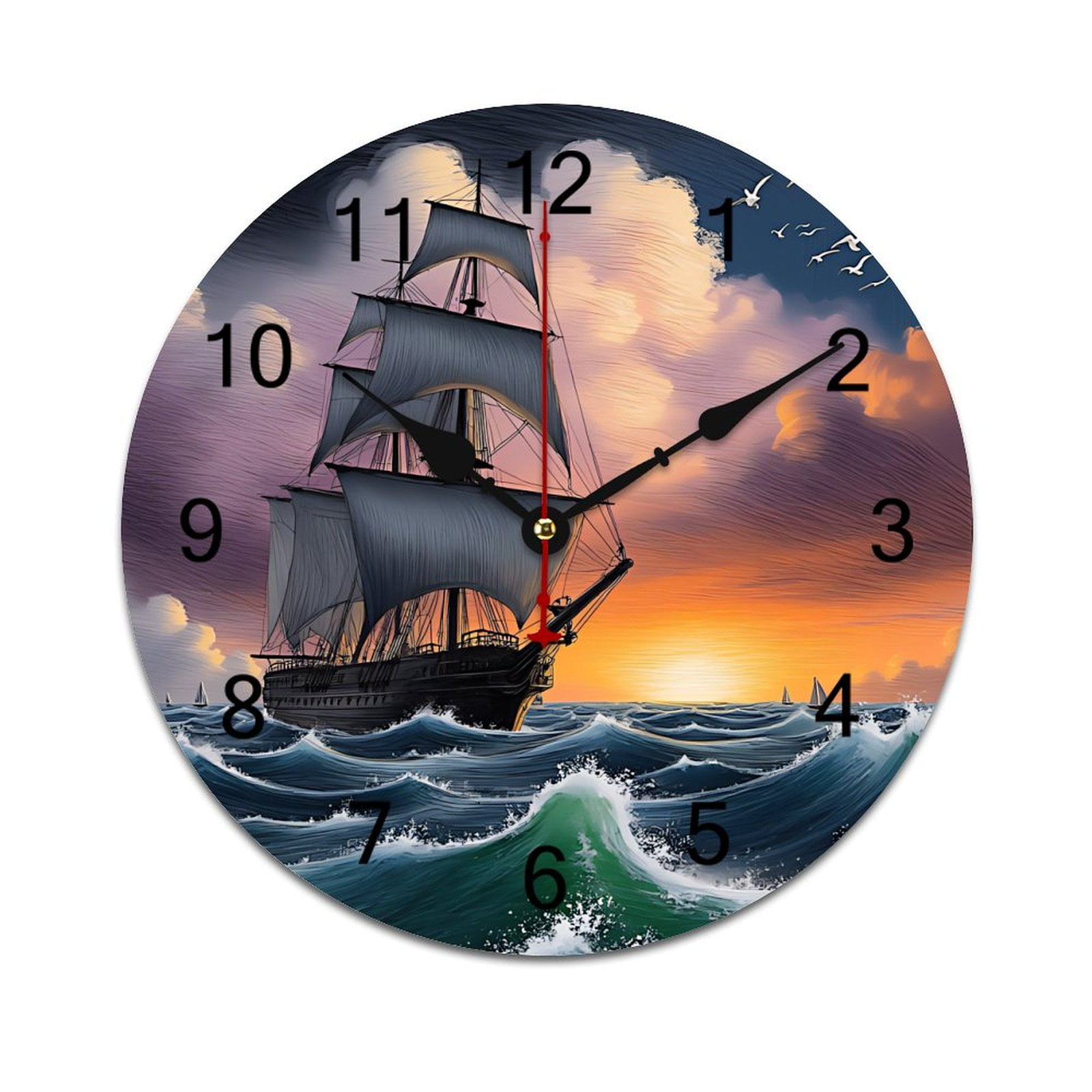 Large Wooden Boat Seagull Ocean Bedroom Wall Clock Large Modern Kitchen ...