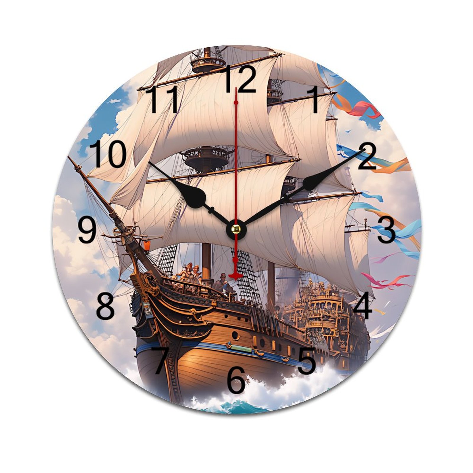 Large Wooden Boat Seagull Ocean Time Decorative Wall Clocks Round Large ...