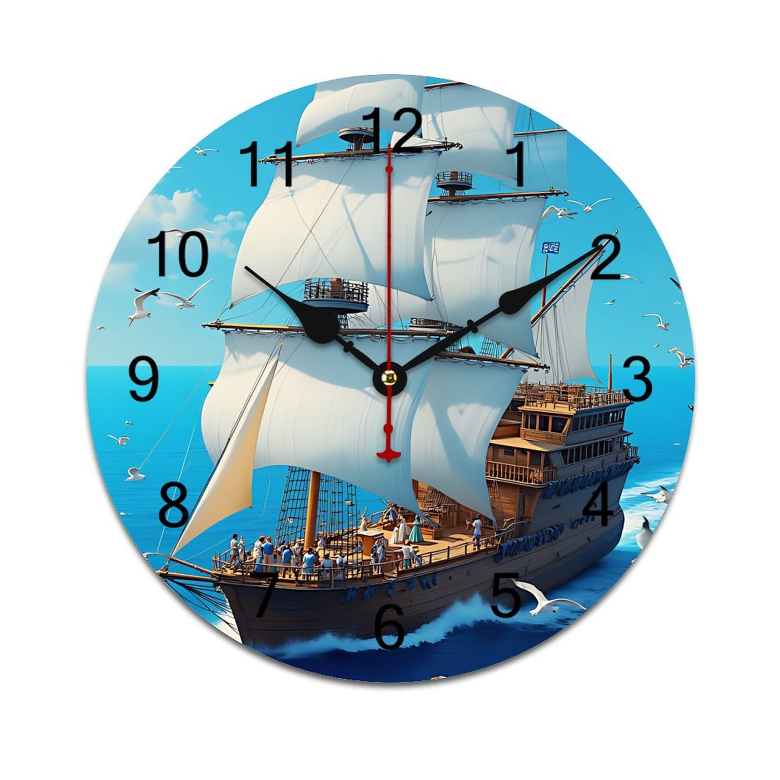 Large Wooden Boat Seagull Ocean Word Saying Big Wall Clock Home Decor ...
