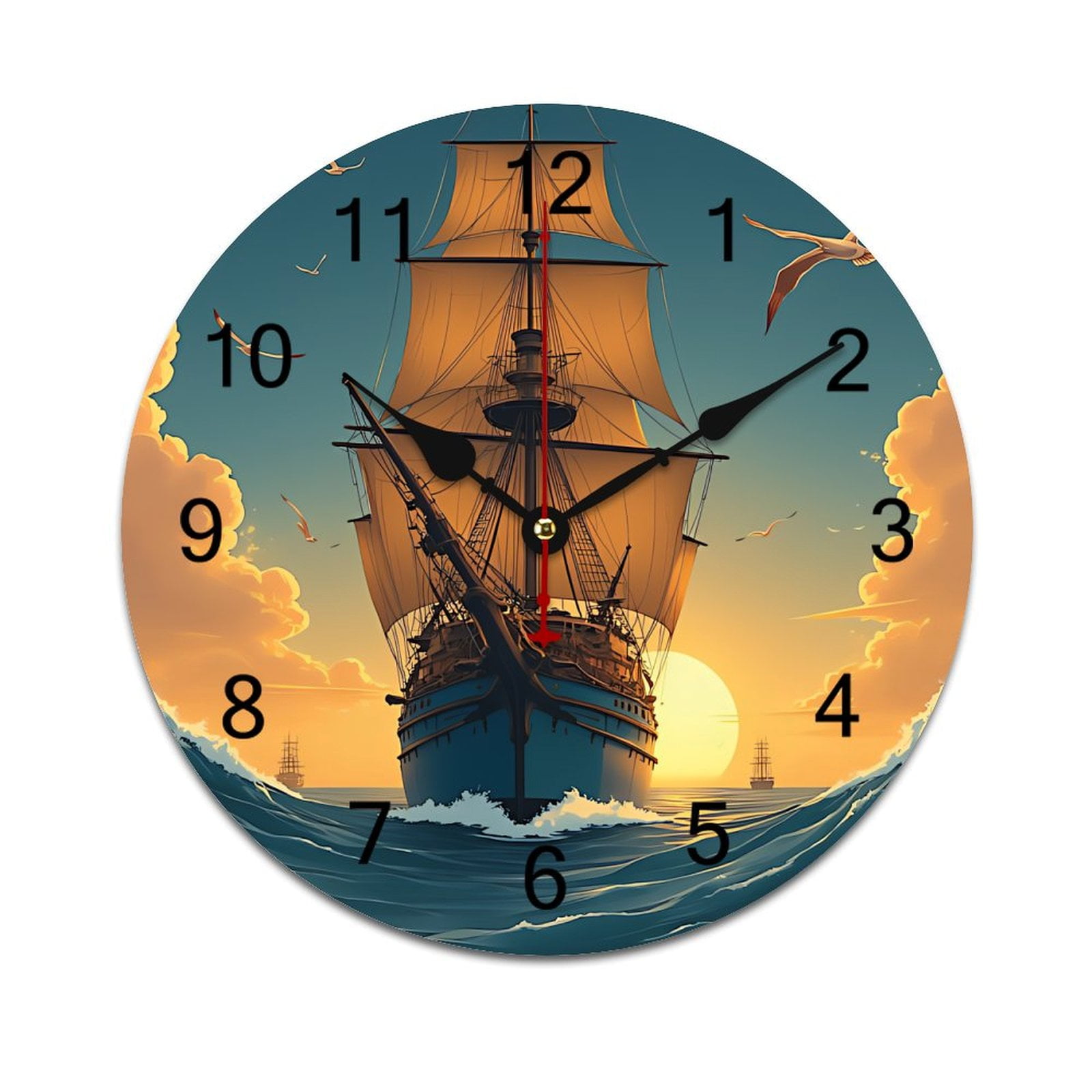 Large Wooden Boat Seagull Ocean Word Saying Big Wall Clock Home Decor ...