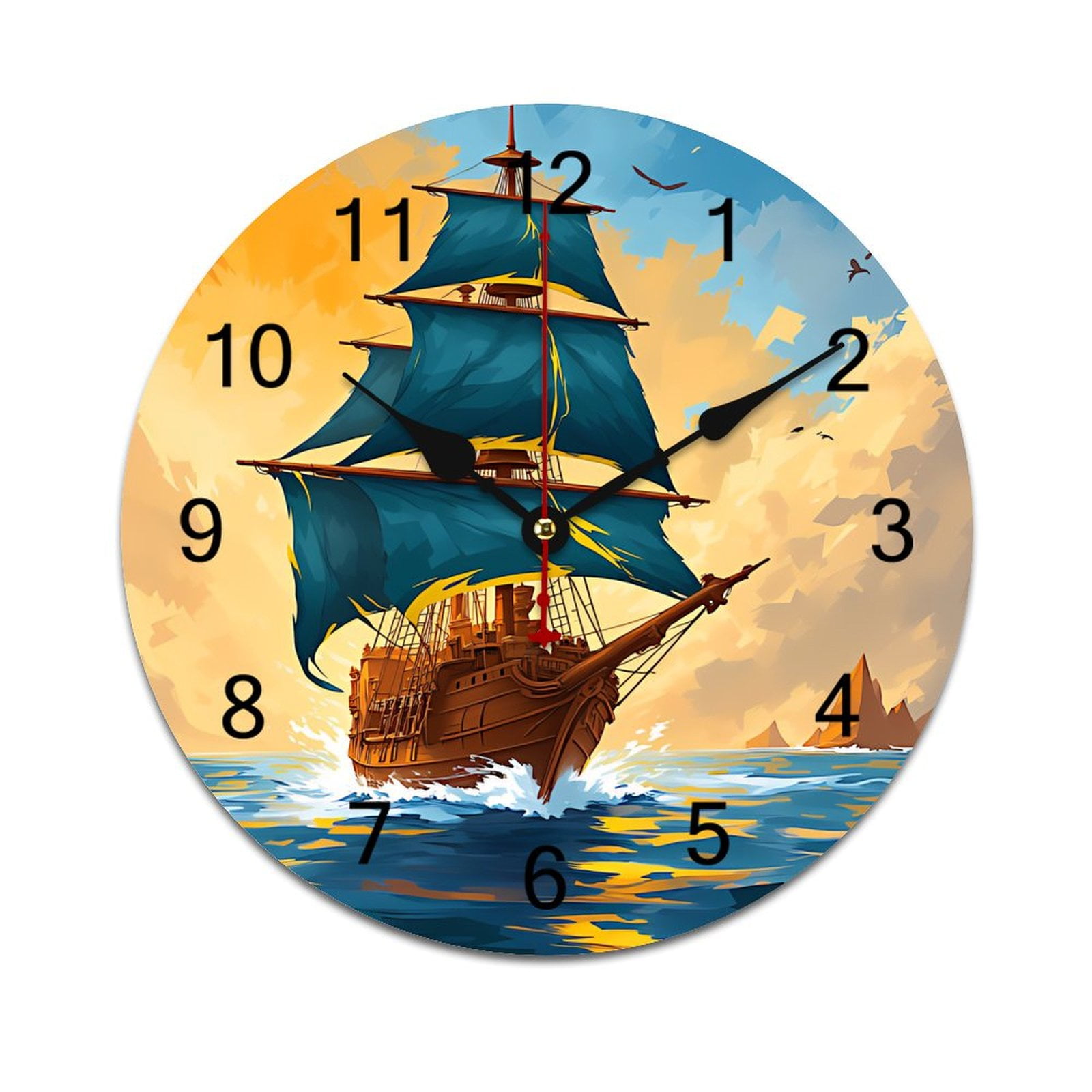Large Wooden Boat Seagull Ocean Word Saying Big Wall Clock Home Decor ...