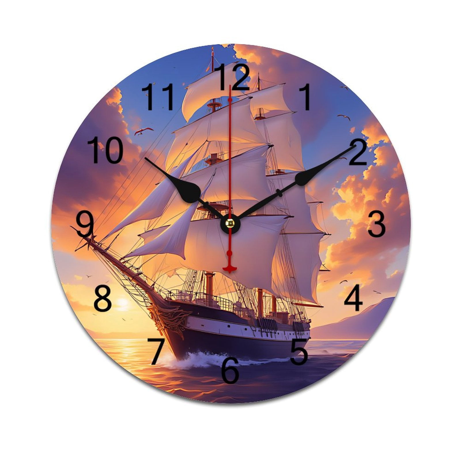 Large Wooden Boat Seagull Ocean Word Saying Big Wall Clock Home Decor ...