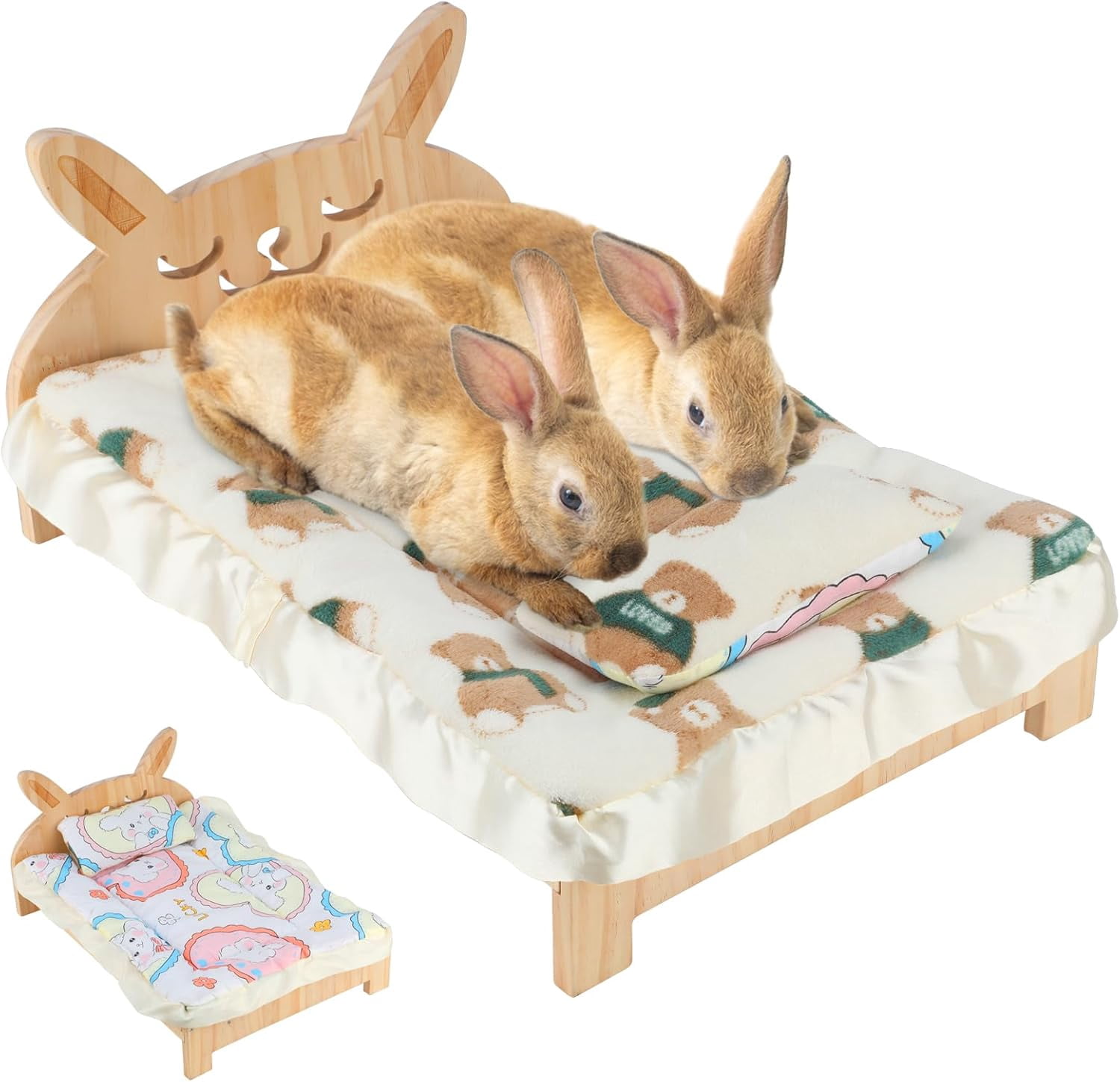 Large Wooden Bunny Bed, 2 in 1 Folding Wooden Pet Bed with Reversible ...