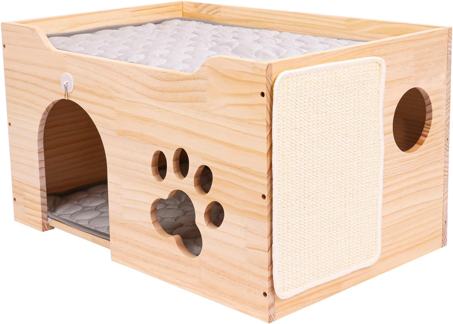 Large Wooden Cat House for Indoor Cats- Cat Scratcher House, Sturdy Cat ...