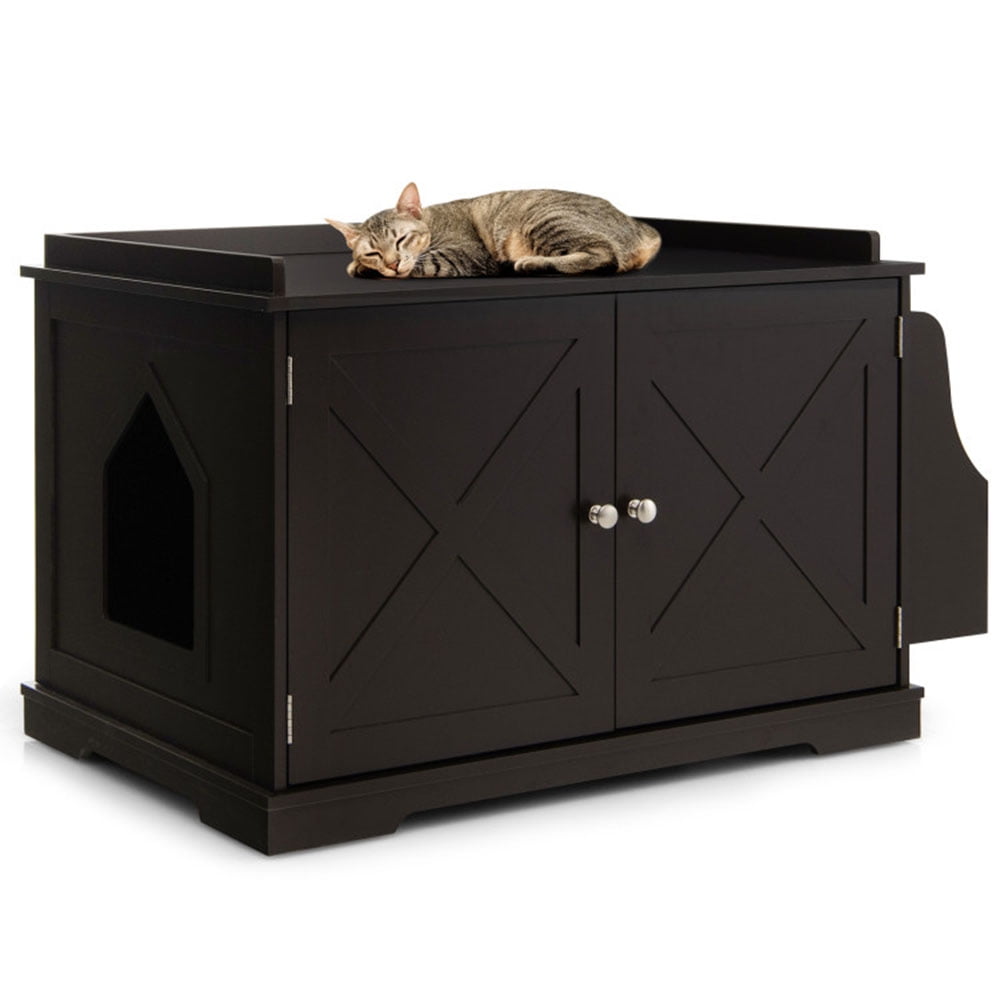 Large Wooden Cat Litter Box Enclosure with the Storage Rack-Coffee, Cat ...