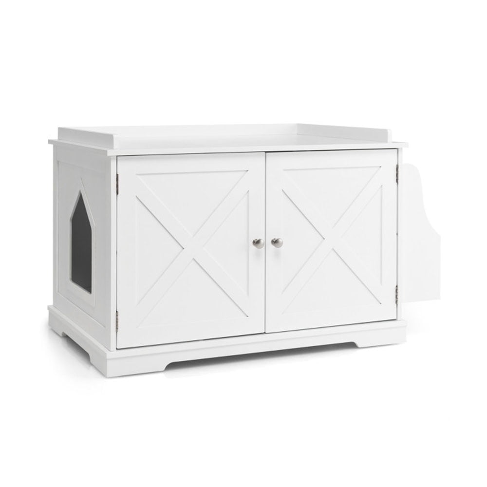 Large Wooden Cat Litter Box Enclosure with the Storage Rack-White, Cat ...