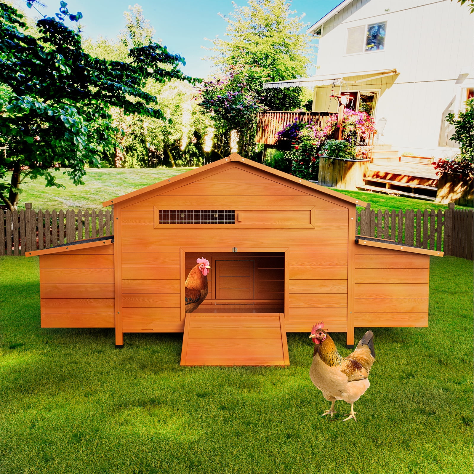 Large Wooden Chicken Coop with Nesting Box, Waterproof Roof & Secure ...