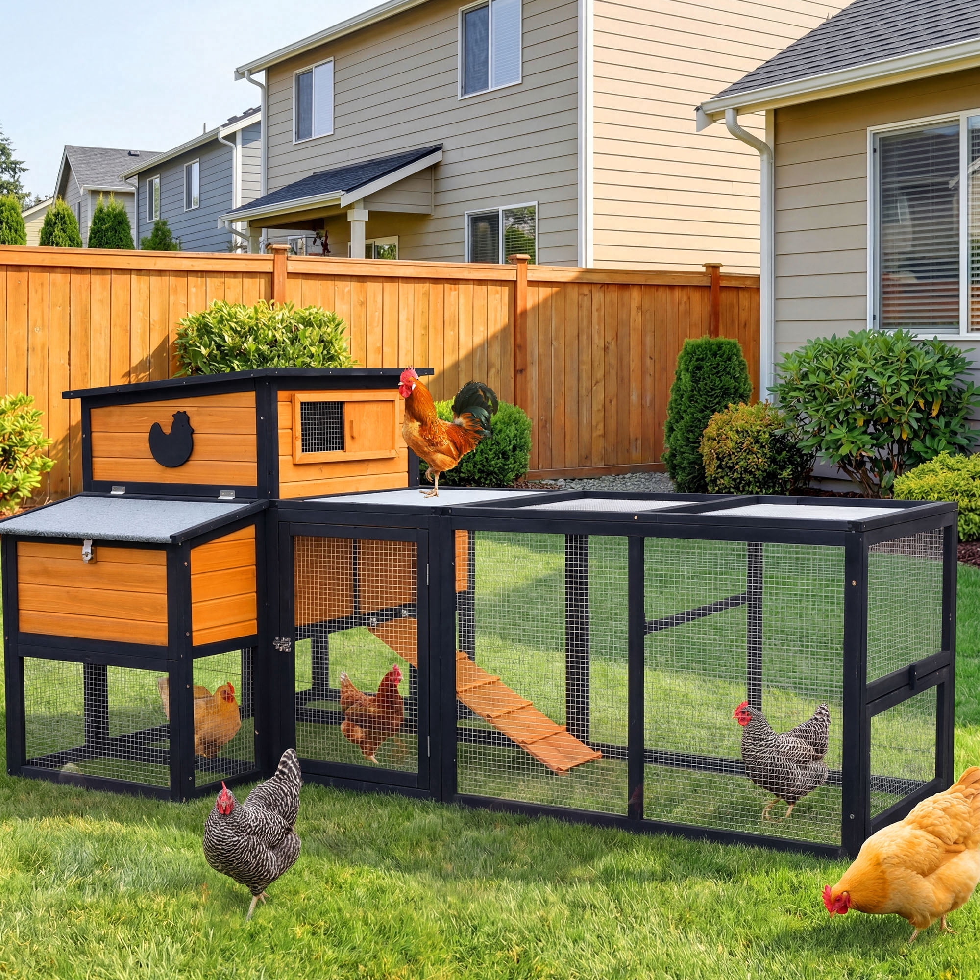 Large Wooden Chicken Coop, Secure Outdoor Hen House with Enclosed Run ...