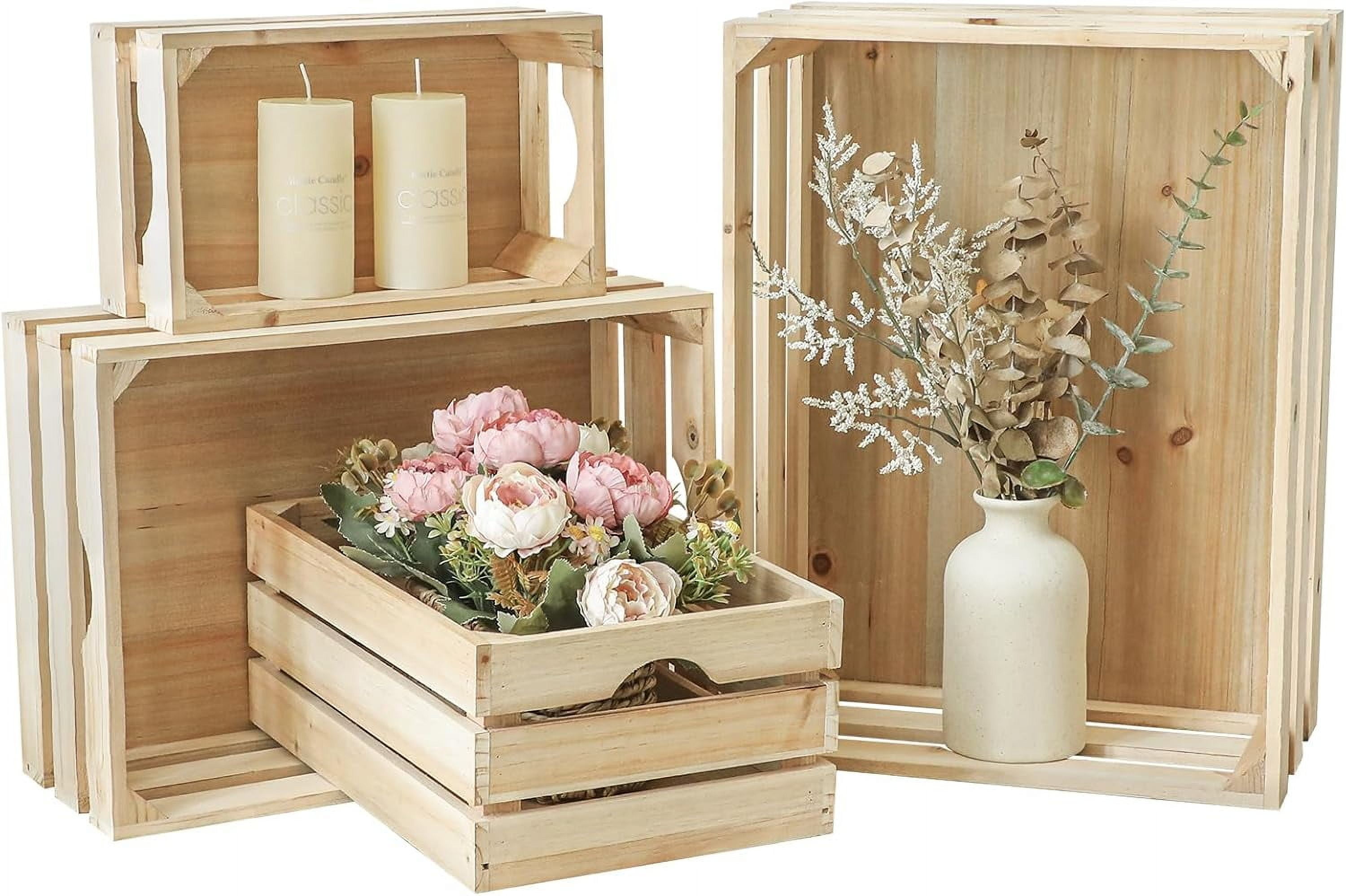 Large Wooden Crates Unfinished Set of 4 Storage Crates, Decorative Wood ...