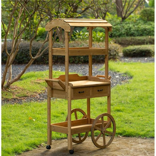 Large Wooden Display Rolling Table with Drawers and Wheels 3 Tier with ...