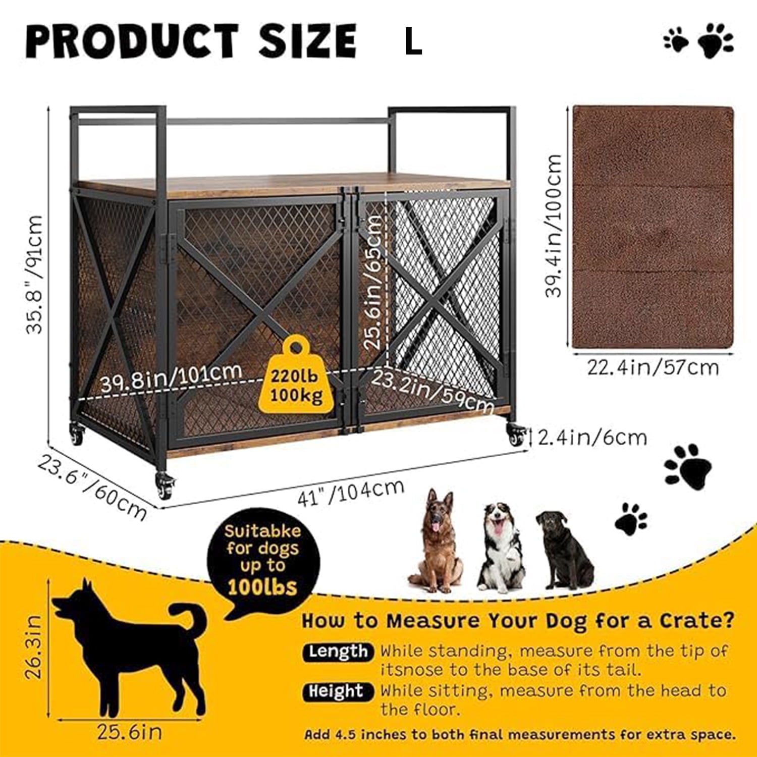 Large Wooden Dog Crate Furniture, Decorative End Table Indoor Dog House ...