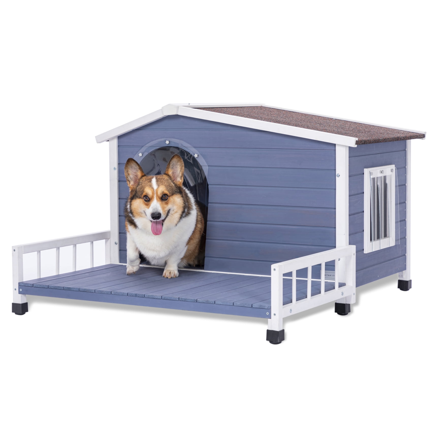 Large Wooden Dog House Indoor Outdoor with Terrace and Open Waterproof ...
