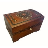 Large Wooden Floral Chest Box w/ Lock and Key Beautiful Handmade Linden ...