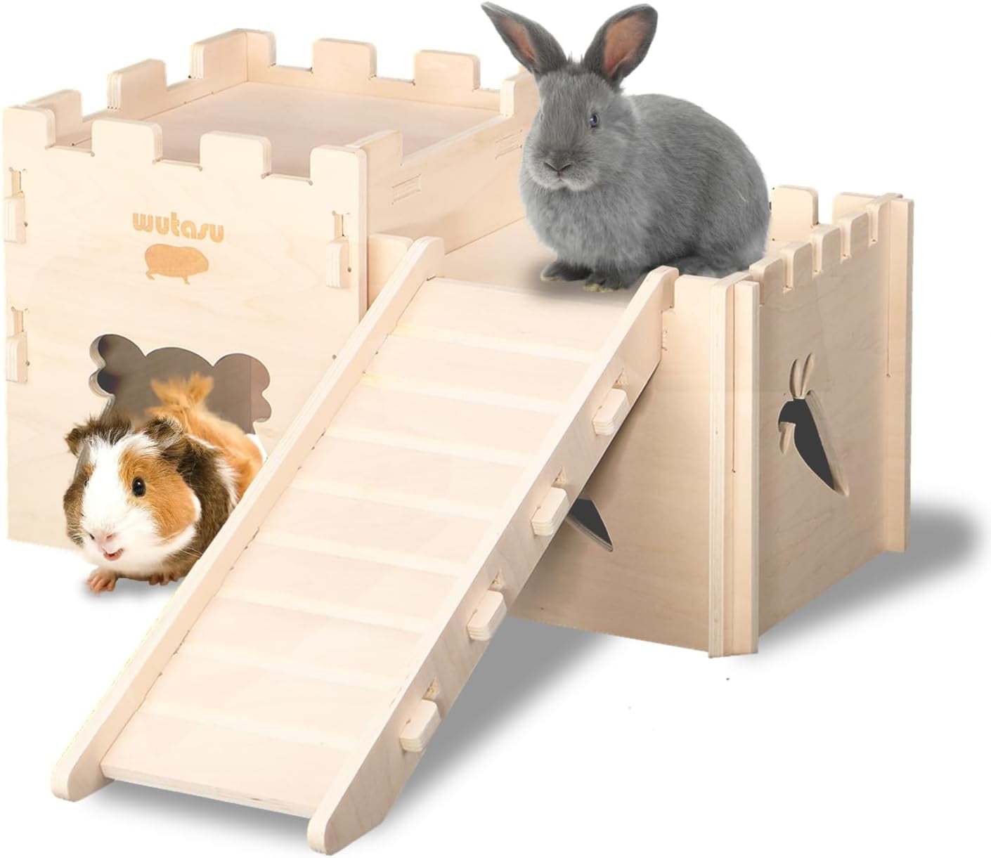 Large Wooden Guinea Pig Castle with Ramp - Easy to Assemble Small ...