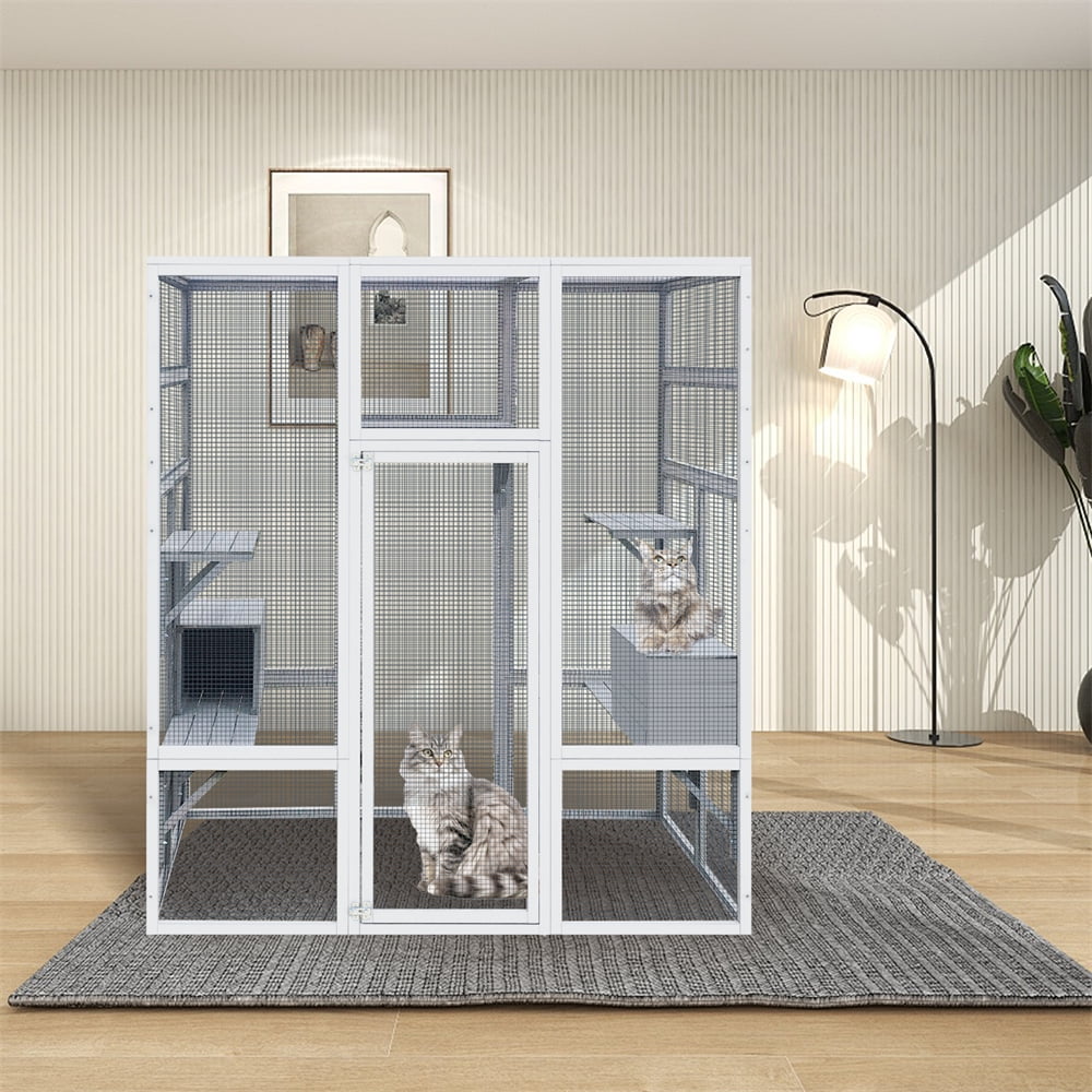 Large Wooden Outdoor Cat Carrier, Outdoor Cat House with 7 Platforms ...