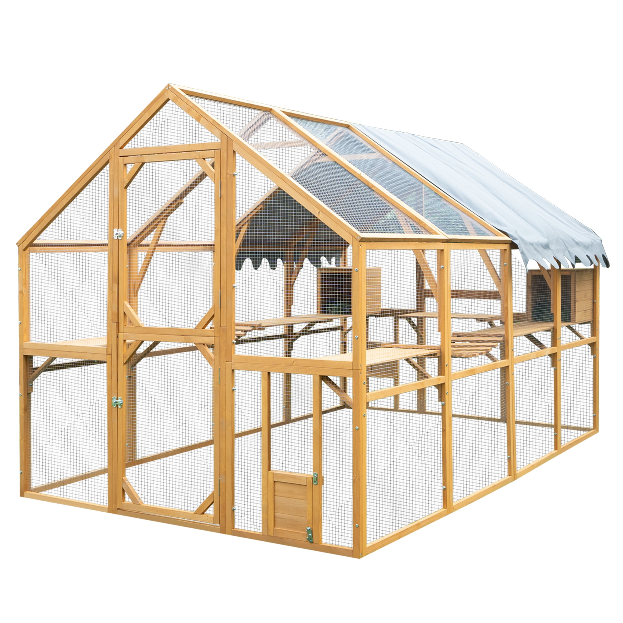 Large Wooden Outdoor Chicken Run, 110" Large Hen Run House, Chicken ...
