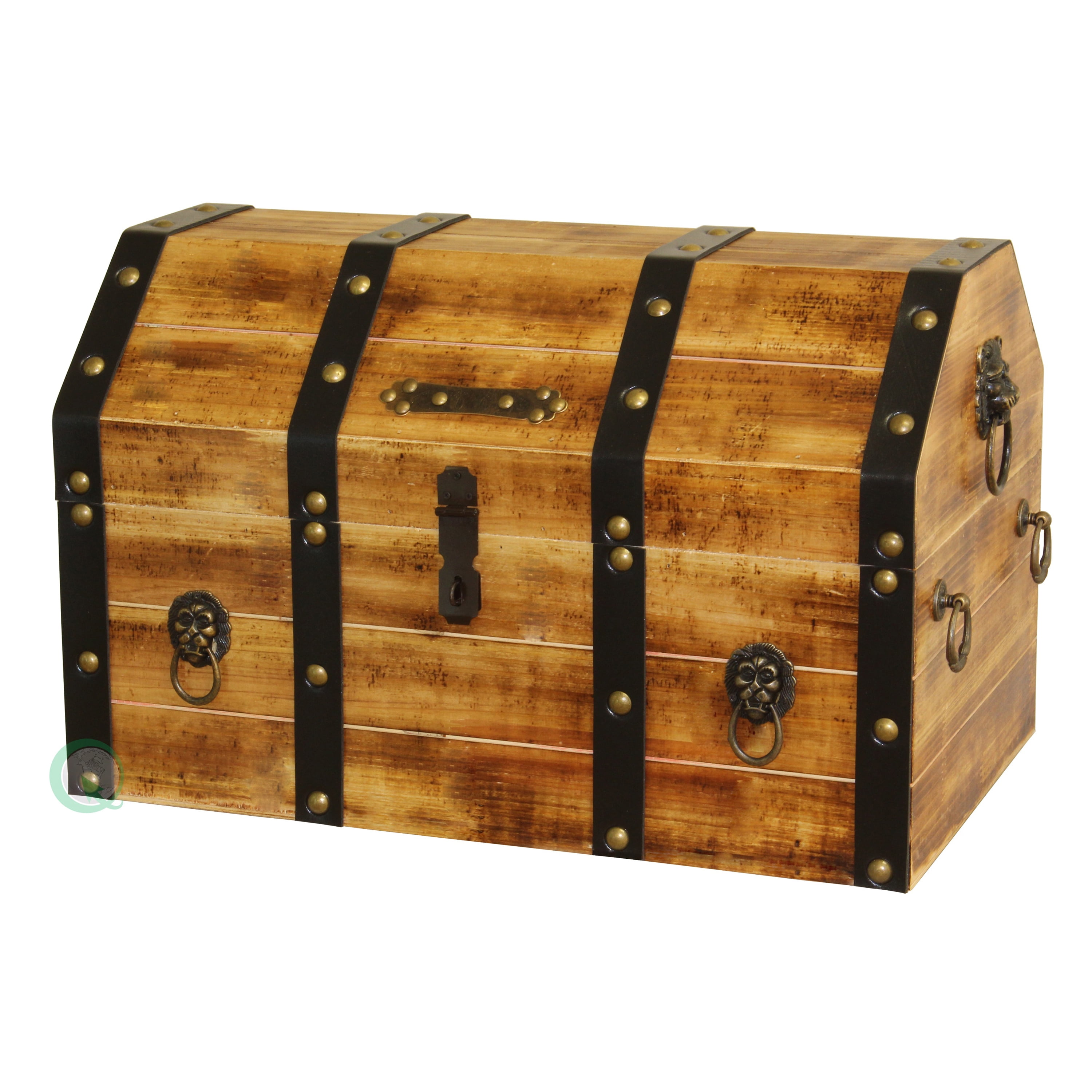 Large Wooden Pirate Lockable Trunk with Lion Rings - Walmart.com