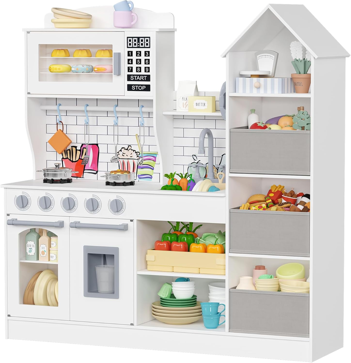 Large Wooden Play Kitchen, Large Toy Kitchens for Kids with Storage ...