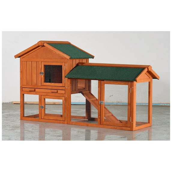 Large Wooden Rabbit Hutch, 2-Story Outdoor Bunny Cage with Waterproof ...