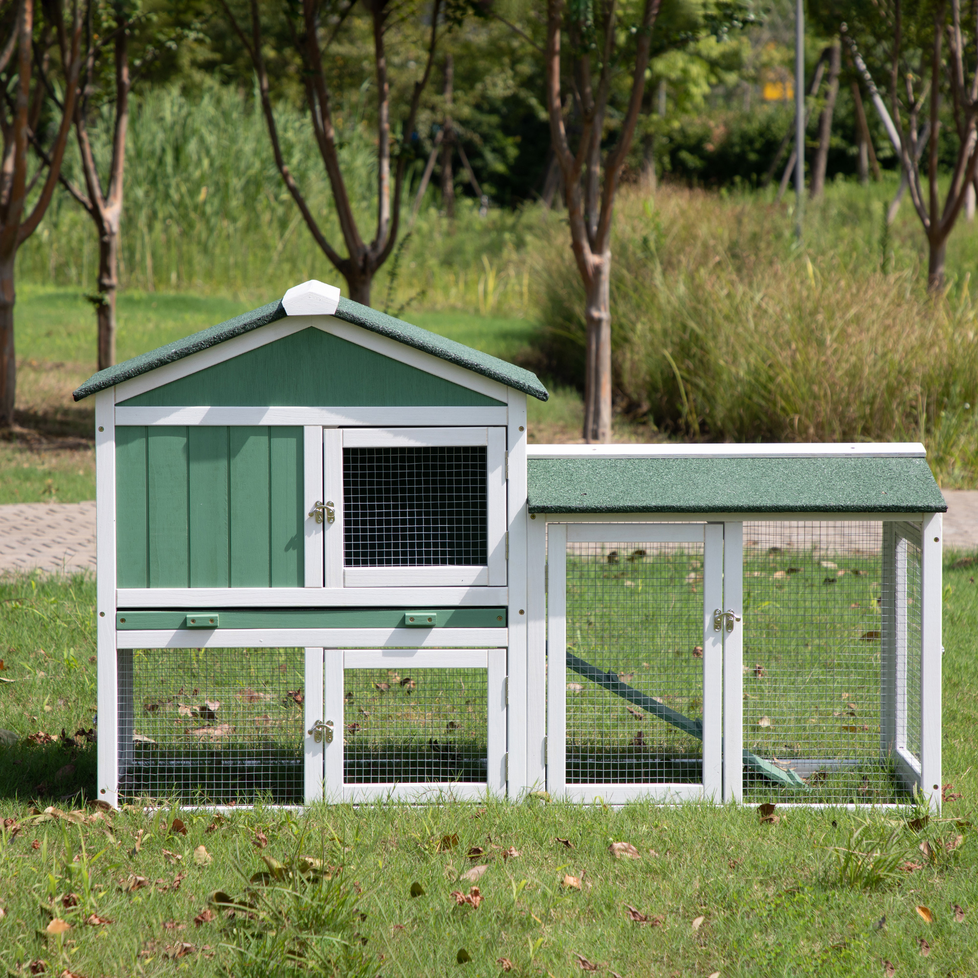 Large Wooden Rabbit Hutch Indoor and Outdoor Bunny Cage with Removable ...