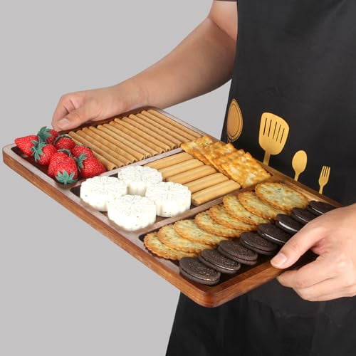 Large Wooden Serving Tray with Dividers Fruit Platter 16"x10" - Walmart.com