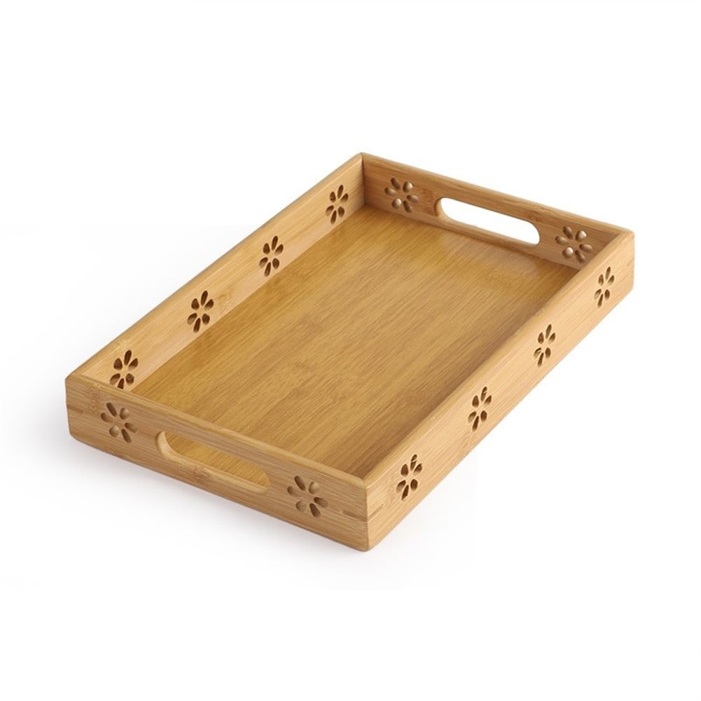 Large Wooden Serving Tray with Handle Tableware Stand Fruit Bread Tea ...