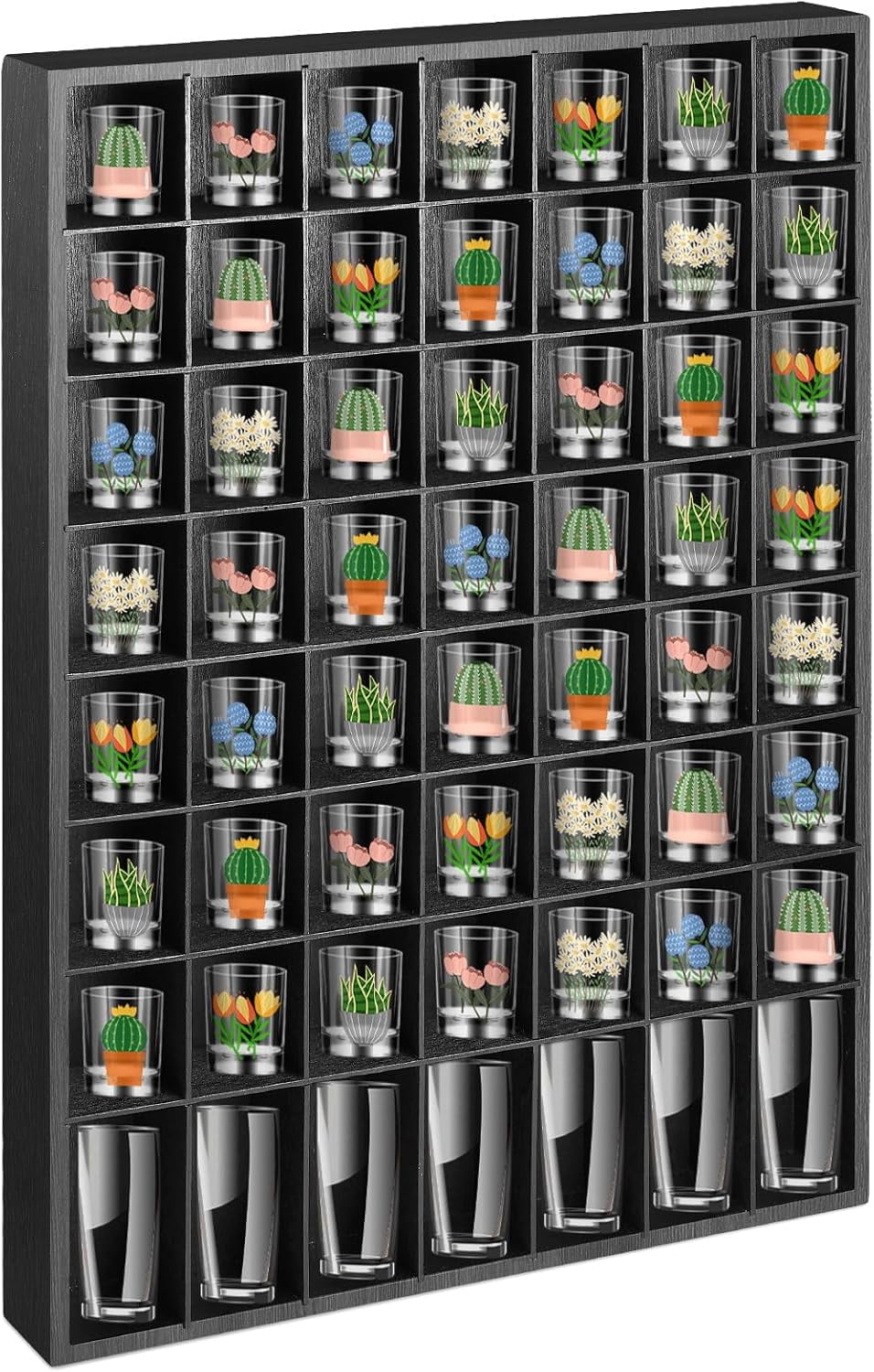 Large Wooden Shot Glass Display Case - Wall-Mounted Shadow Box with ...