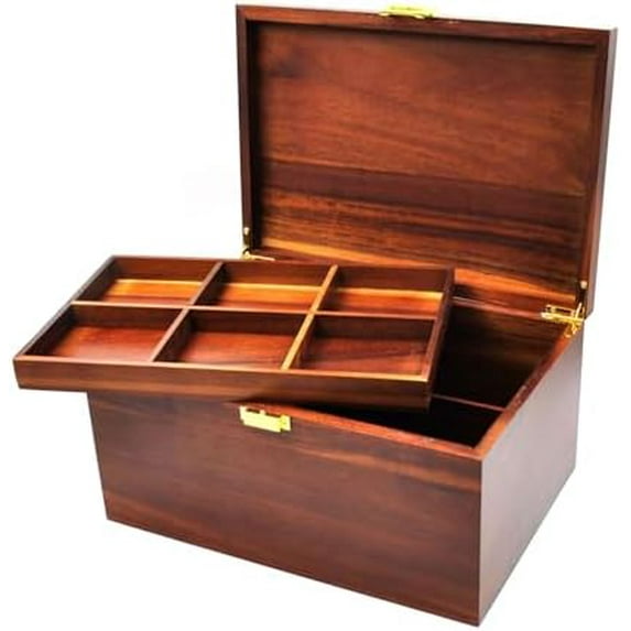 Large Wooden Storage Box with Hinged Lid, Acacia Wood with Adjustable ...