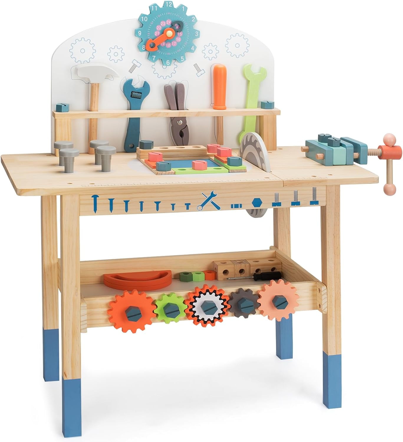 Large Wooden Tool Bench Toys for Kids, Toddler Workbench Pretend Toy ...