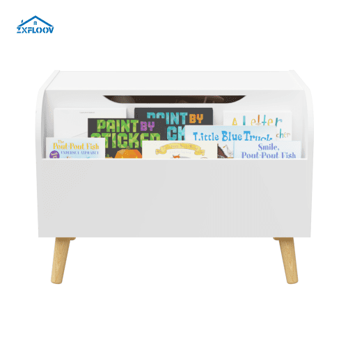 Large Wooden Toy Box with Front Bookshelf - Kids Toy Storage Organizer ...