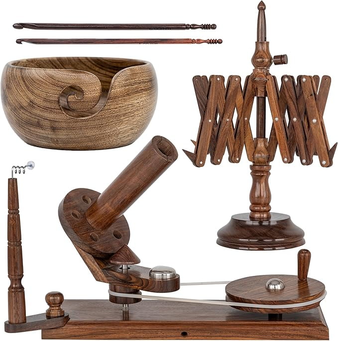 Large Wooden Yarn Swift and Winder Set with Mango Wood Bowl and Two ...