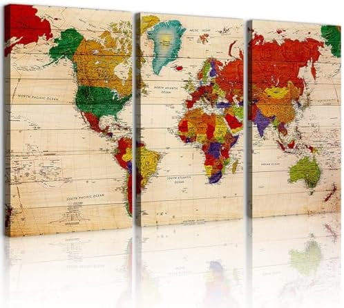 Large World Map Canvas Wall Art for Living Room Vintage Map of the ...