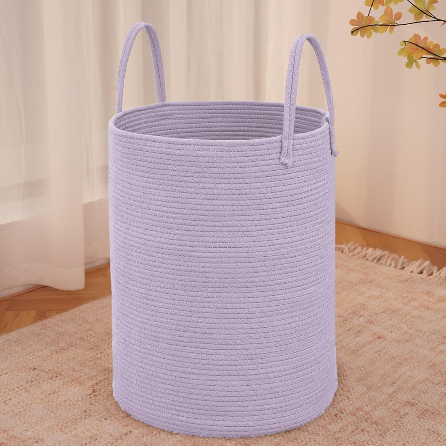 Large Woven Laundry Basket Hamper,80L Cotton Rope Storage Bin for ...